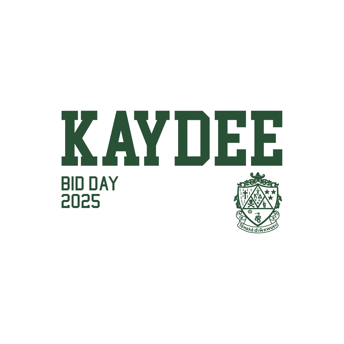 Kappa Delta Bold Kaydee Text with Crest Rush Shirt | Fresh Prints