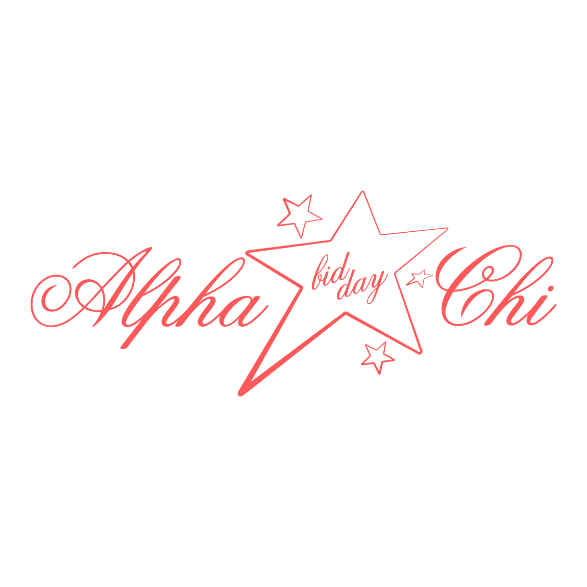 Alpha Chi Omega Script Text with Stars Line Drawing in Red Bid Day Crop ...