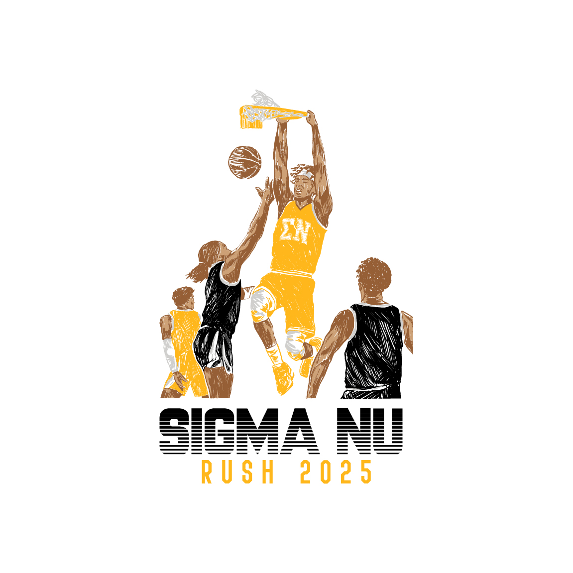 Sigma Nu Basketball Dunk Illustration Rush Shirt | Fresh Prints