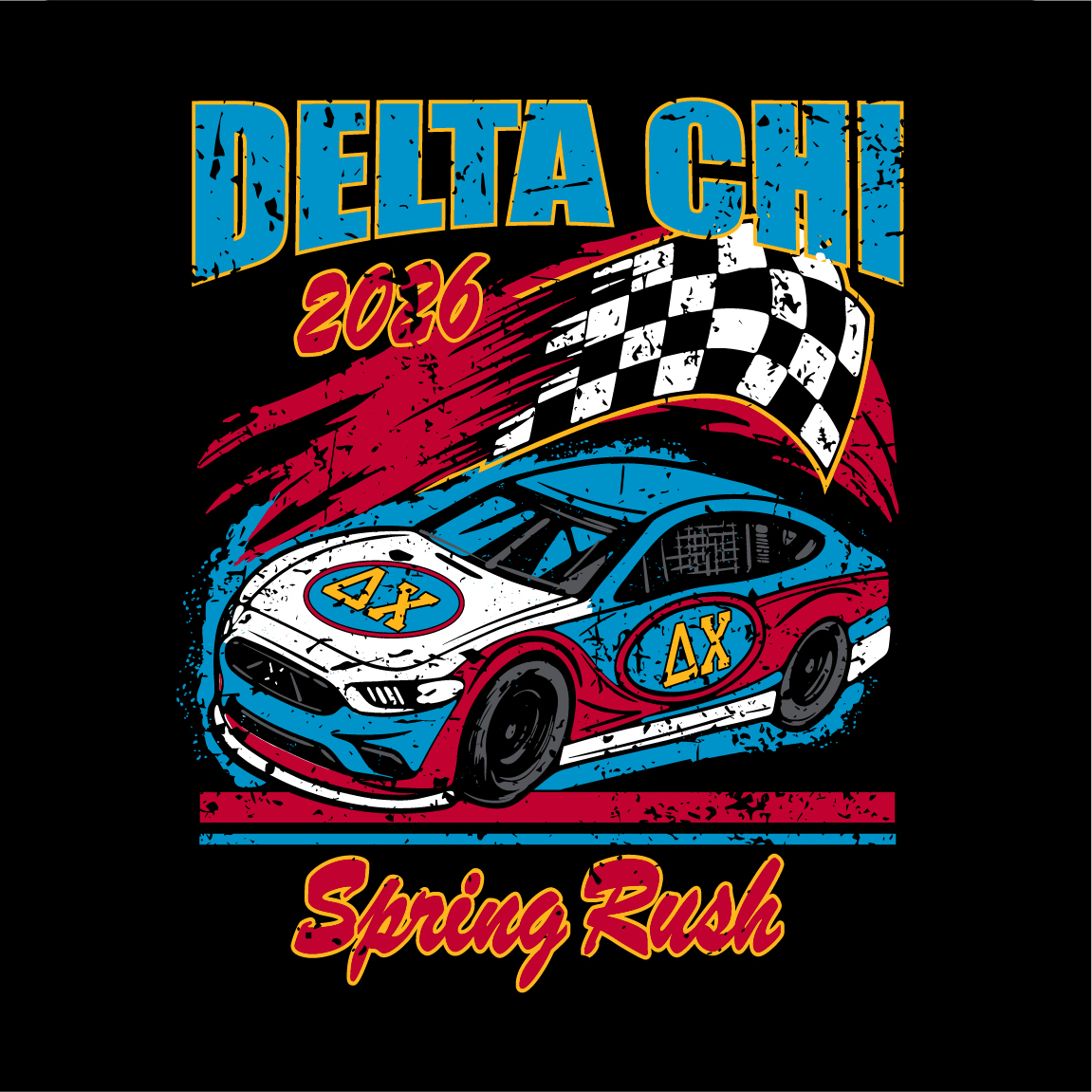 Delta Chi Racing Car Graphic Rush Shirt | Fresh Prints