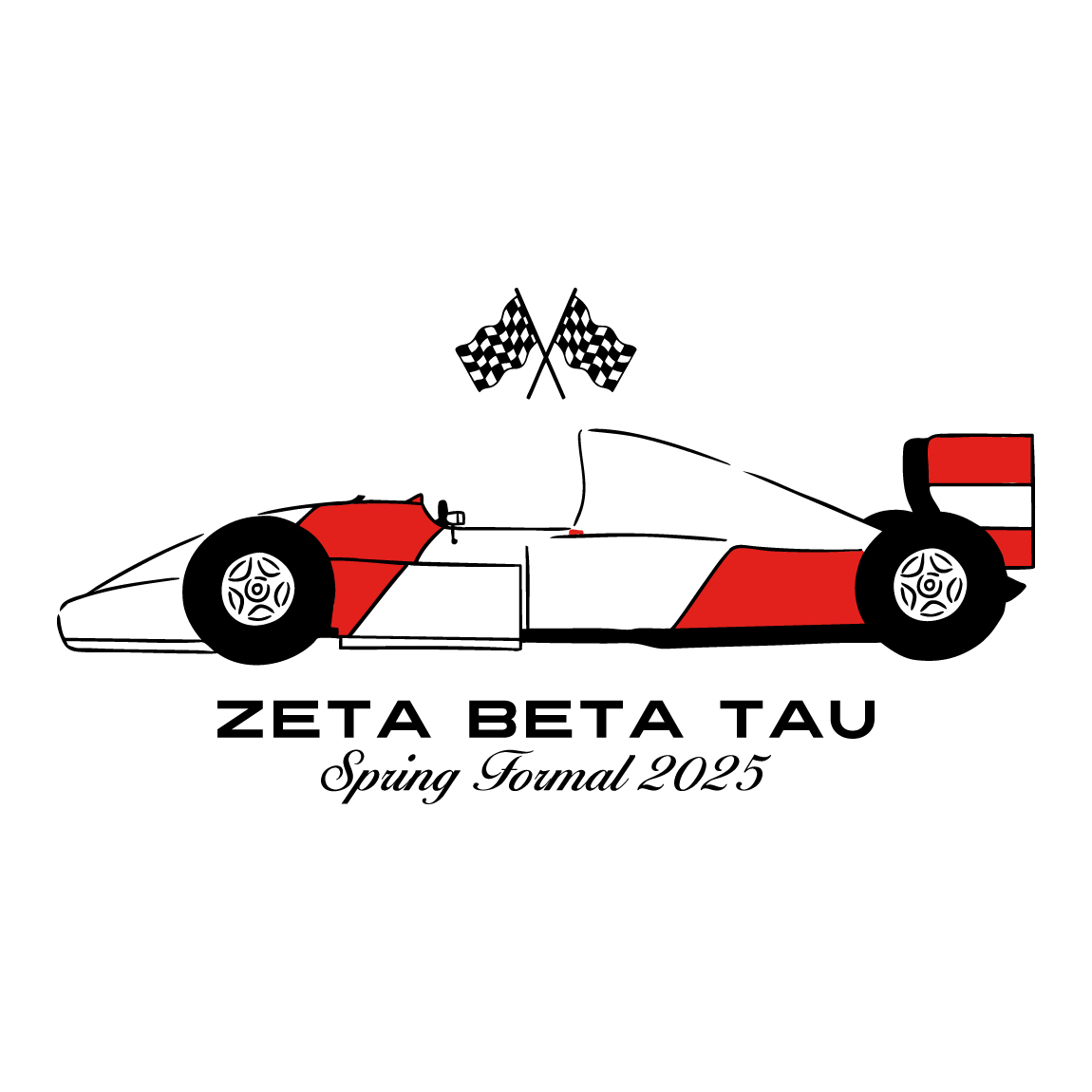 Zeta Beta Tau Formula 1 or F1 Racecar and Checkered Racing Flags in ...