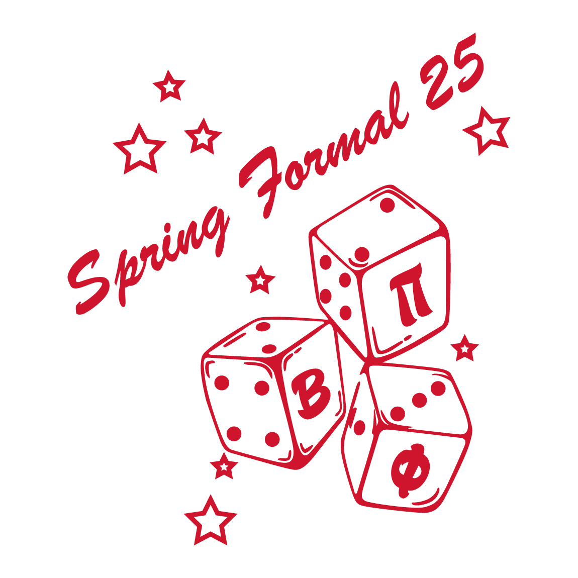 Pi Beta Phi Simple Lucky Dice with Stars Drawing in Red Spring Formal ...