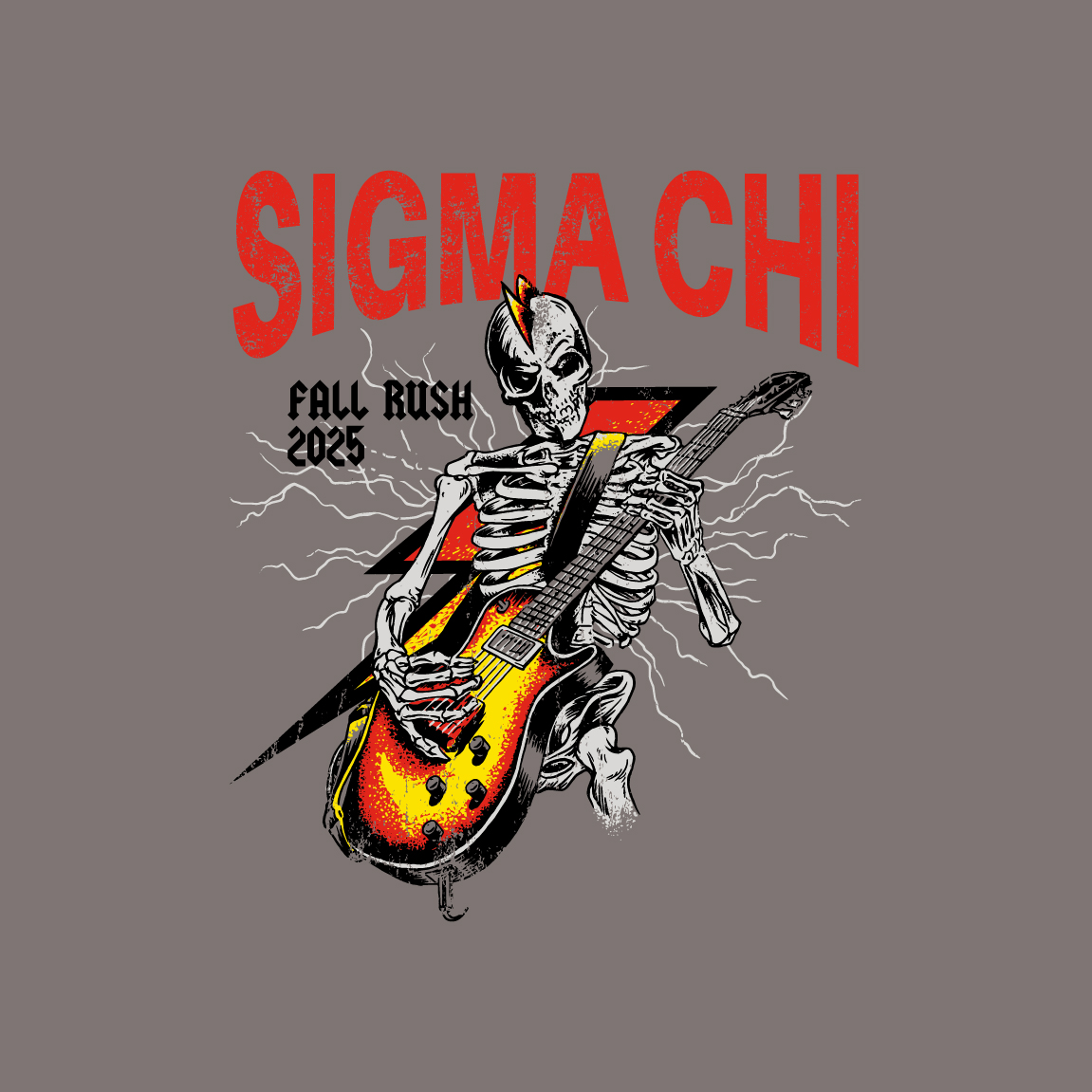 Sigma Chi Electric Skeleton Graphic Fall Rush Shirt | Fresh Prints