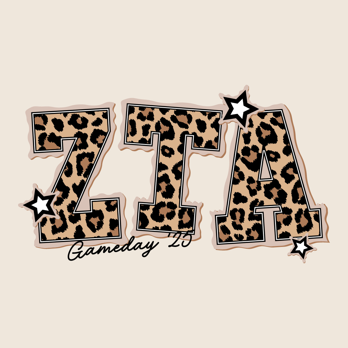 Zeta Tau Alpha ZTA Cheetah Printed Text with Stars Game Day Sweater ...