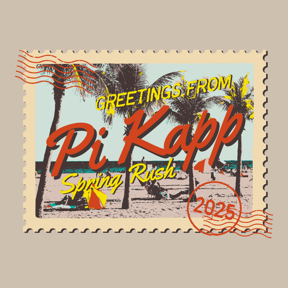 Pi Kappa Phi Vintage 80s Realistic Summer Beach with Palm Trees on ...