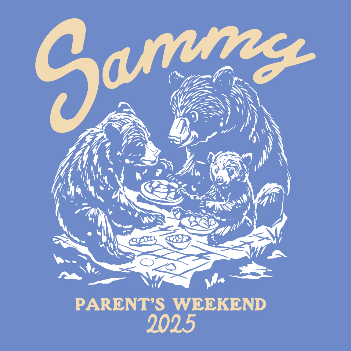Sigma Alpha Mu Bear Family on a Picnic Drawing in White Parent's ...
