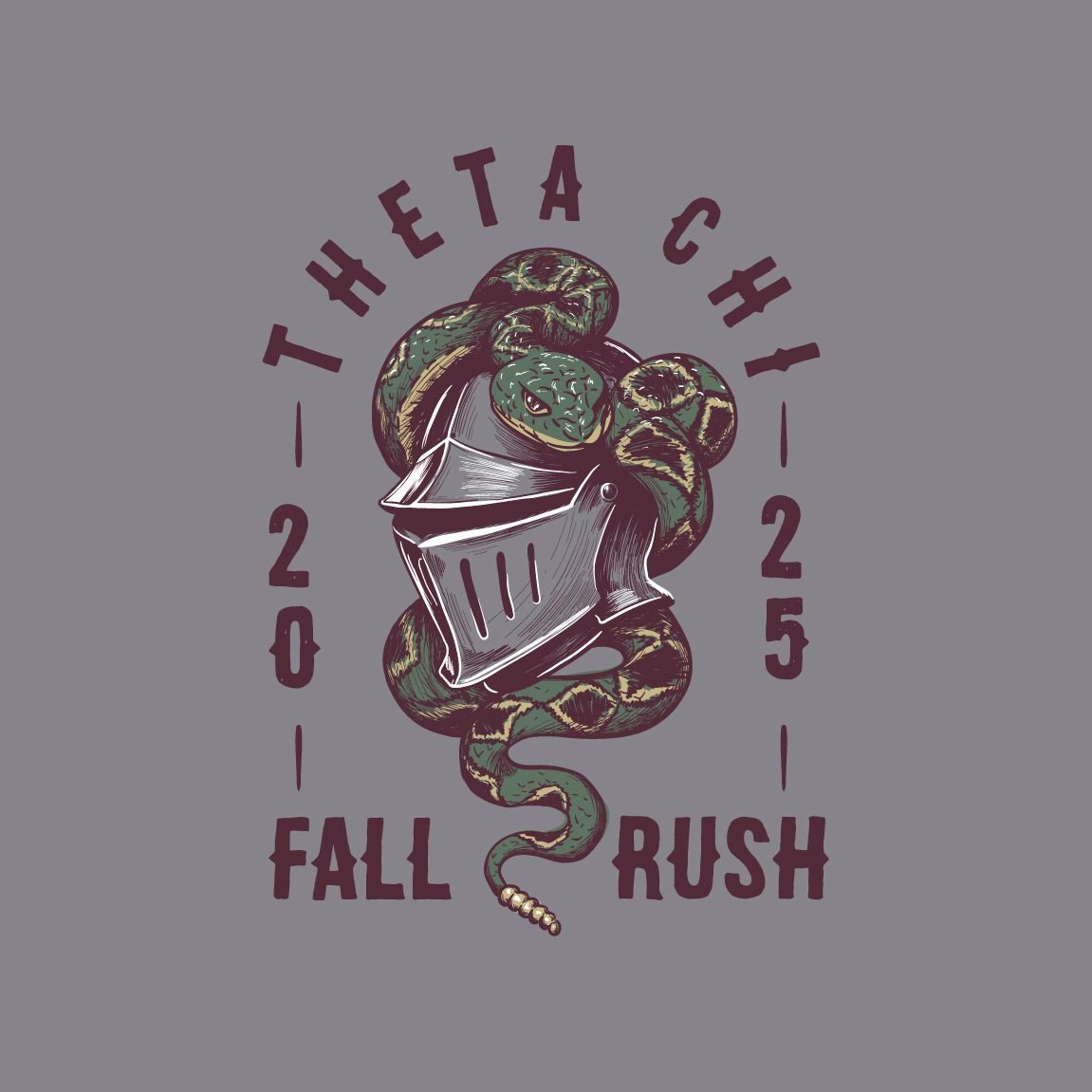 Theta Chi Knight Helmet and Snake Fall Rush Shirt | Fresh Prints