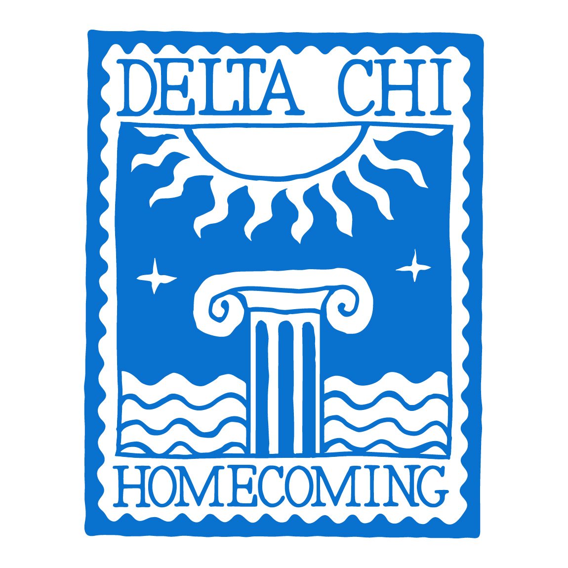 Delta Chi Greek Column with Sun and Waves on Stamp in Blue Homecoming ...
