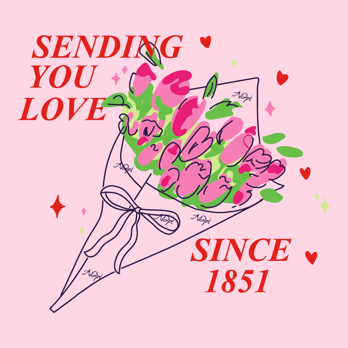 Alpha Delta Pi Pink and Green Spring Flowers in Bouquet and Vine with ...