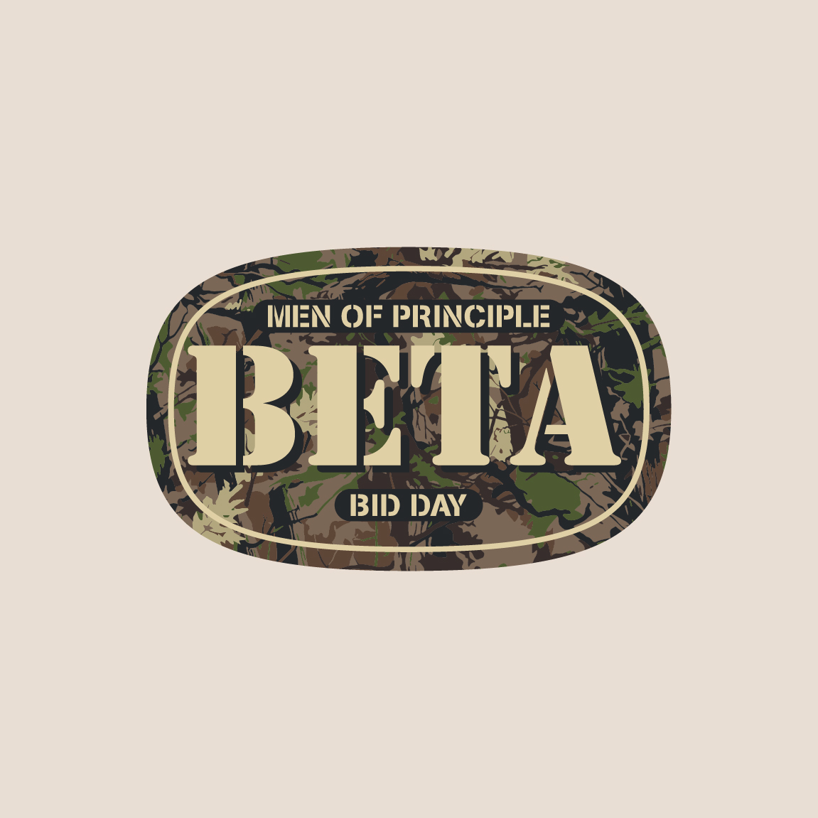 Beta Theta Pi Camo Patch Stencil Text Bid Day Shirt | Fresh Prints