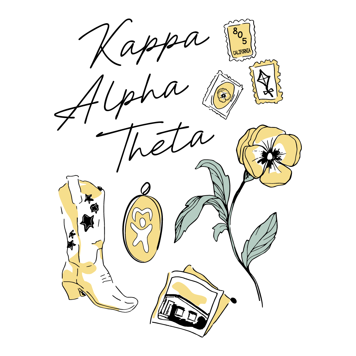Kappa Alpha Theta Vintage Western Booths Stamps Flower Image And ...