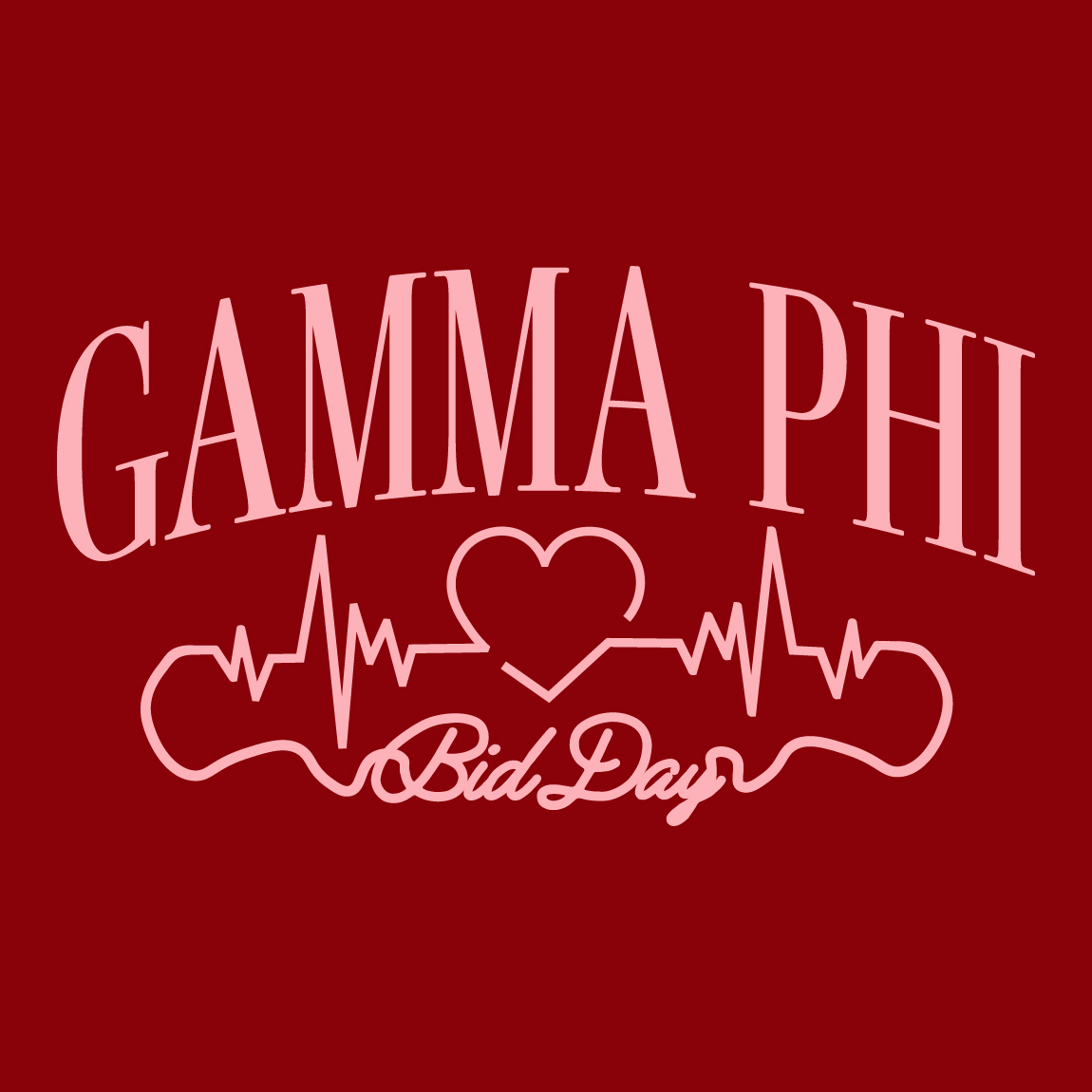 Gamma Phi Beta Arched Serif and Script Text with Heartbeat Lines in Pink Bid Day Tank Gamma Phi ...