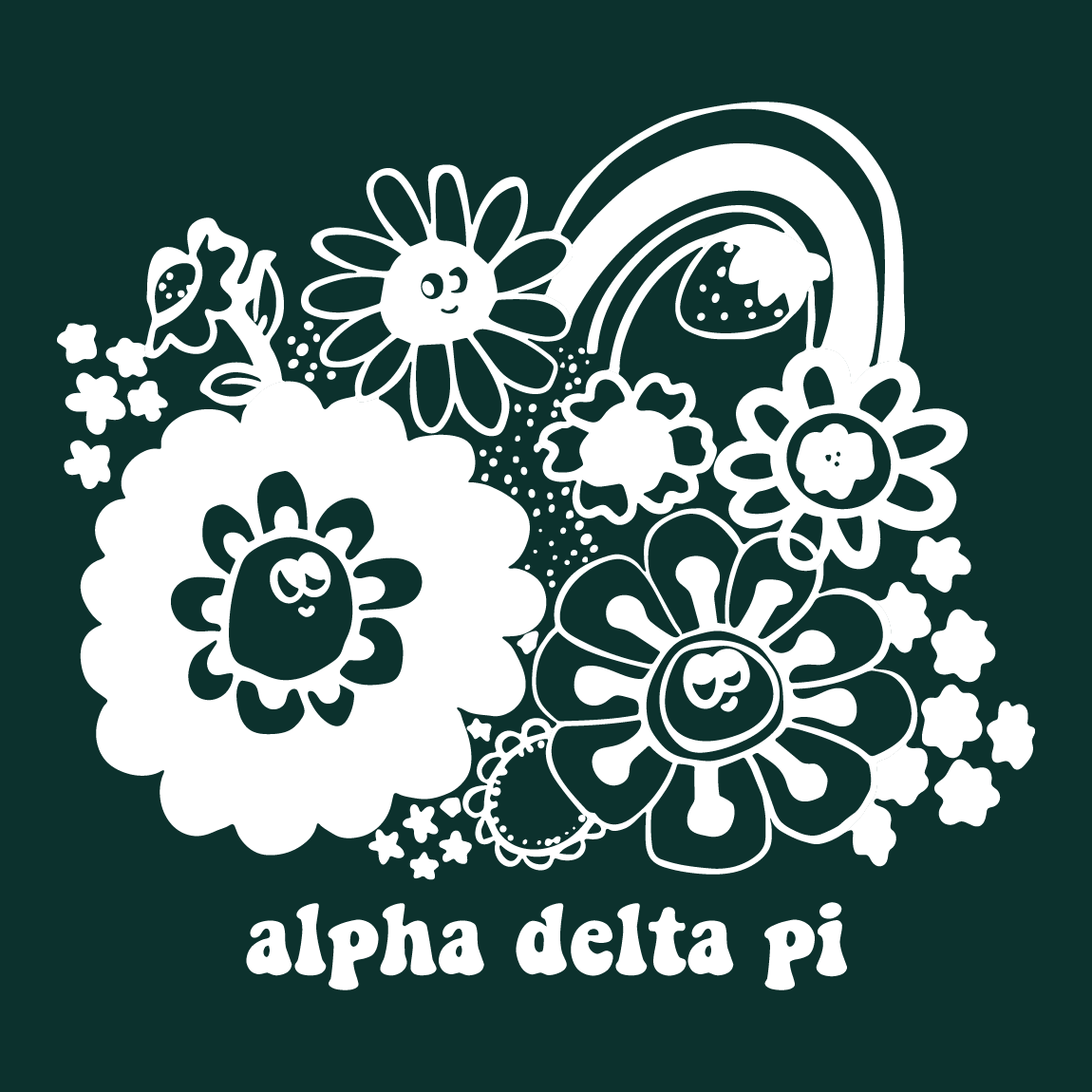 Vintage Alpha Delta Pi White Hippy Cartoon Flowers PR Crop Top Alpha ...