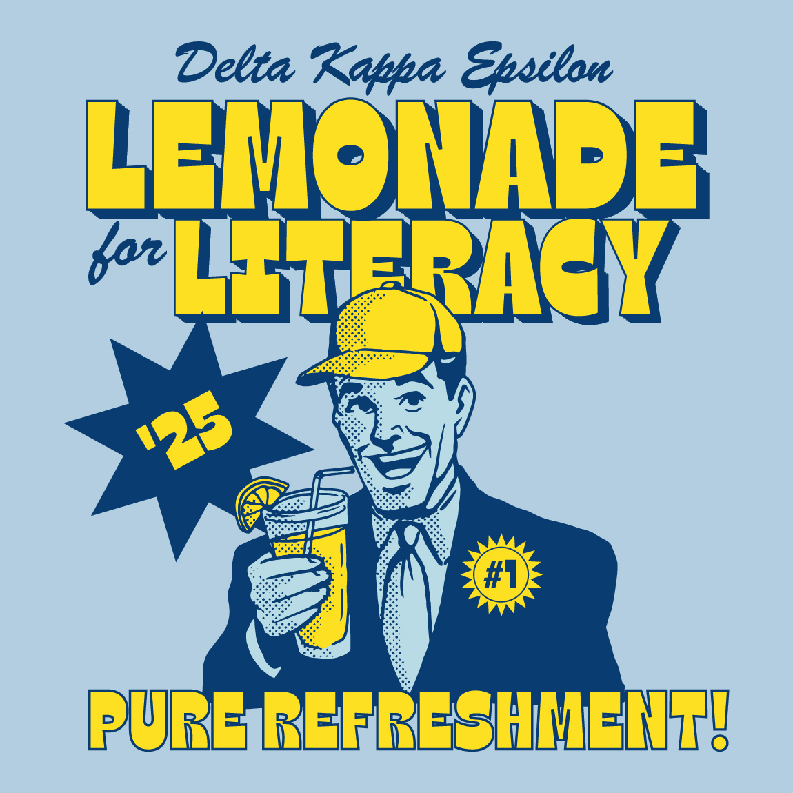 Delta Kappa Epsilon Man in Suit with Lemonade and Retro Text in Yellow ...