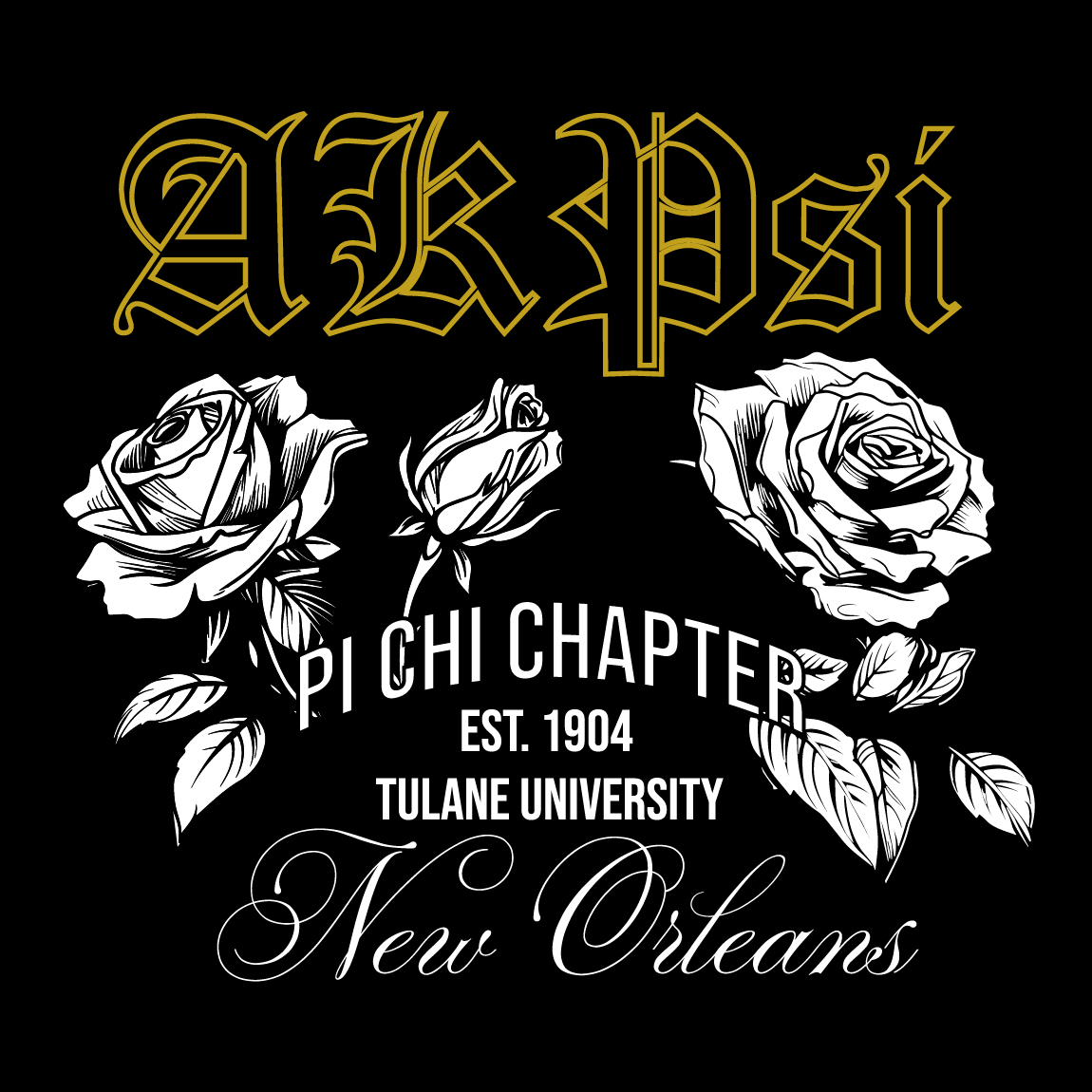 Alpha Kappa Psi Old English Text with Roses in Gold and White PR Hoodie ...