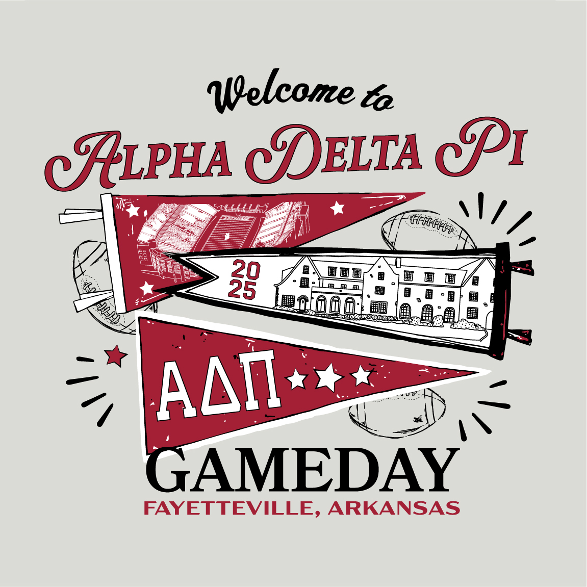 Alpha Delta Pi Football Themed Drawing on Pennants Game Day Sweater ...