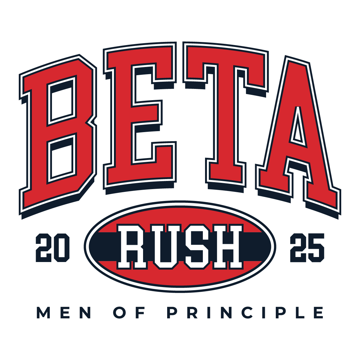 Beta Theta Pi Bold Varsity Logo Graphic in Red Rush Shirt | Fresh Prints