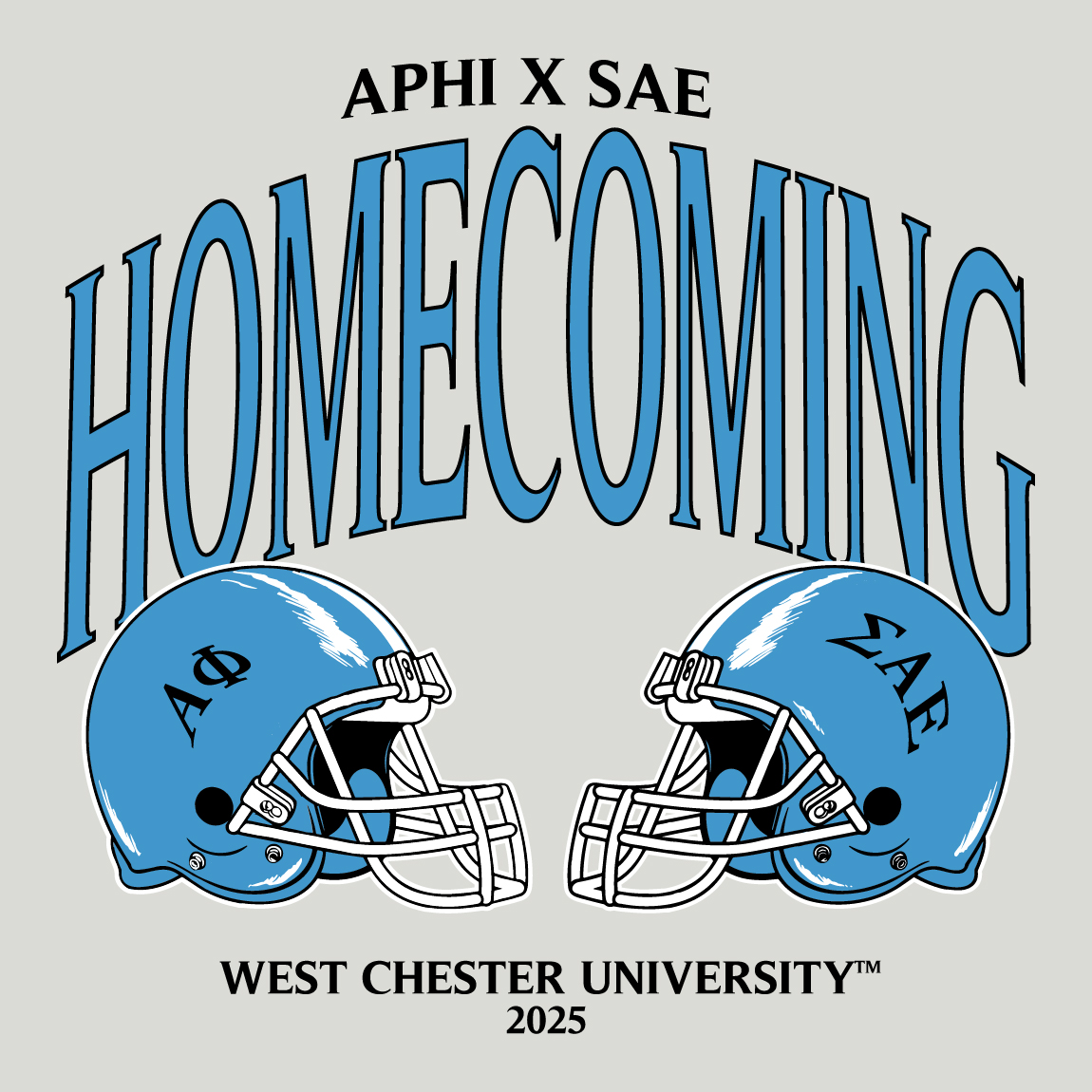 Alpha Phi Football Helmets Drawing with Athletic Text in Blue and White ...