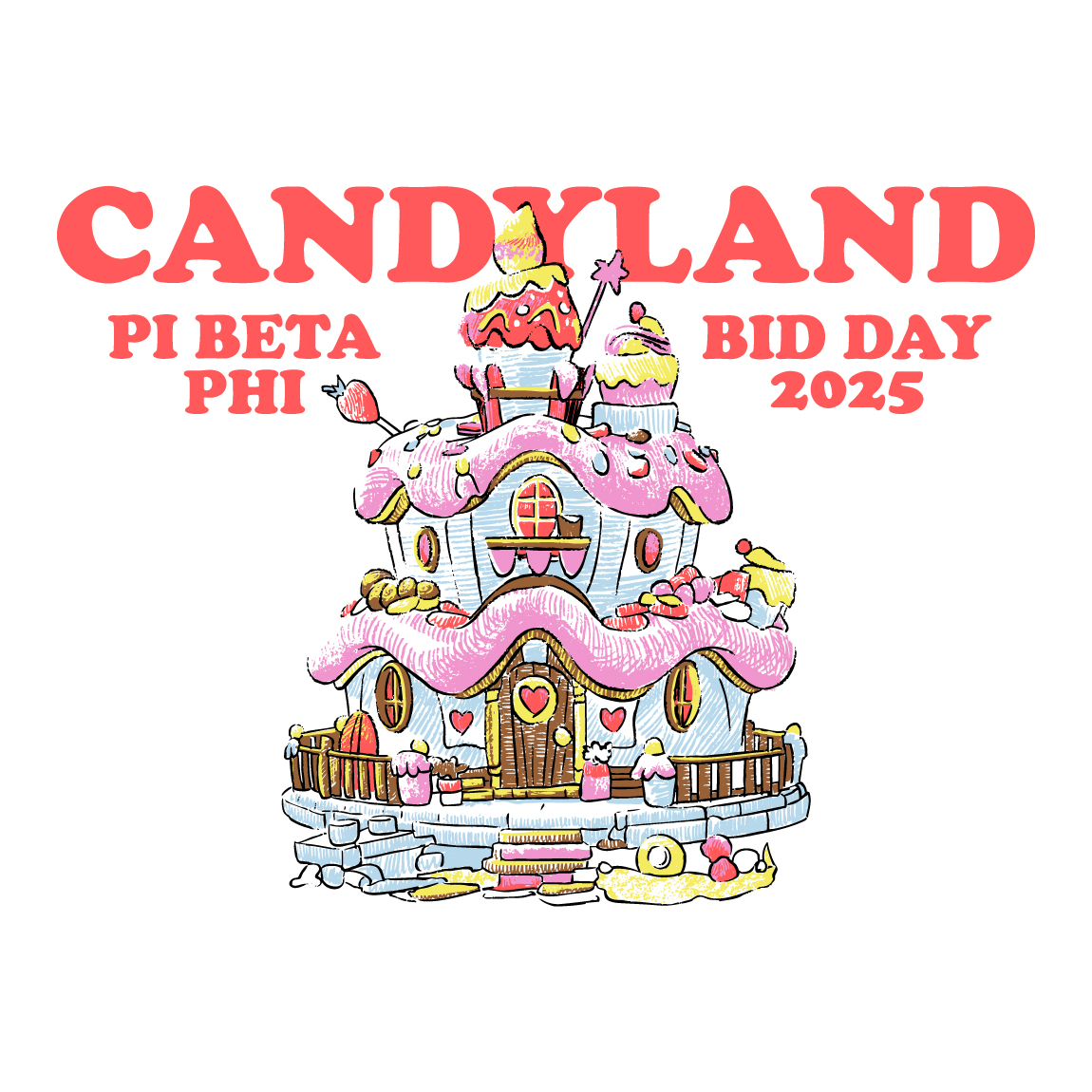 Pi Beta Phi Candyland Cake House with Sweet Desserts Drawing Bid Day Hoodie Pi Beta Phi Merch ...