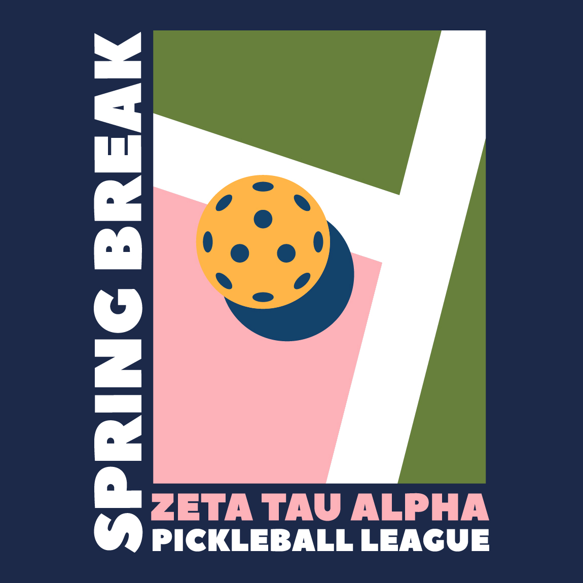 Zeta Tau Alpha Simple Pickleball on Court Flat Illustration Spring ...