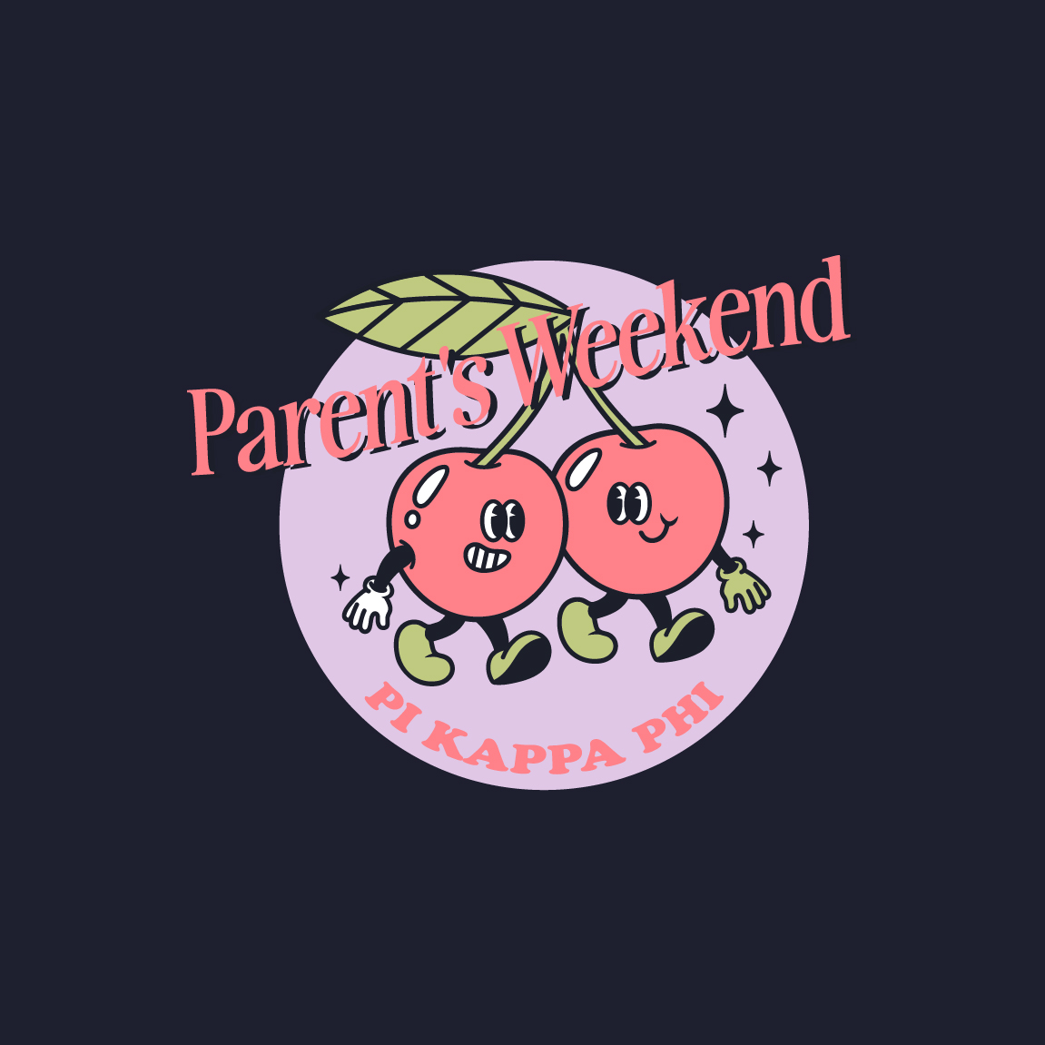 Pi Kappa Phi Cartoon Cherries with Retro Texts Parent's Weekend Shirt ...