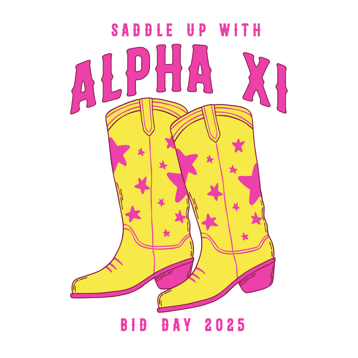 Alpha Xi Delta Boots with Stars Print in Pink and Yellow Bid Day Tank ...