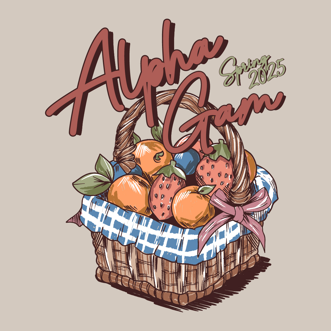 Alpha Gamma Delta Spring Break Vintage Fruit Basket with Grapes and Bow ...