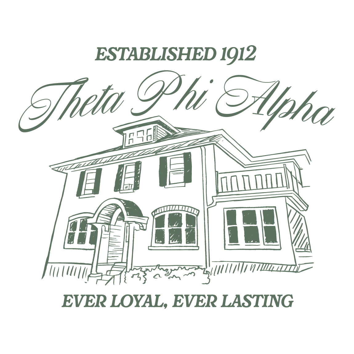 Theta Phi Alpha Frat House Drawing in Green PR Sweater | Fresh Prints