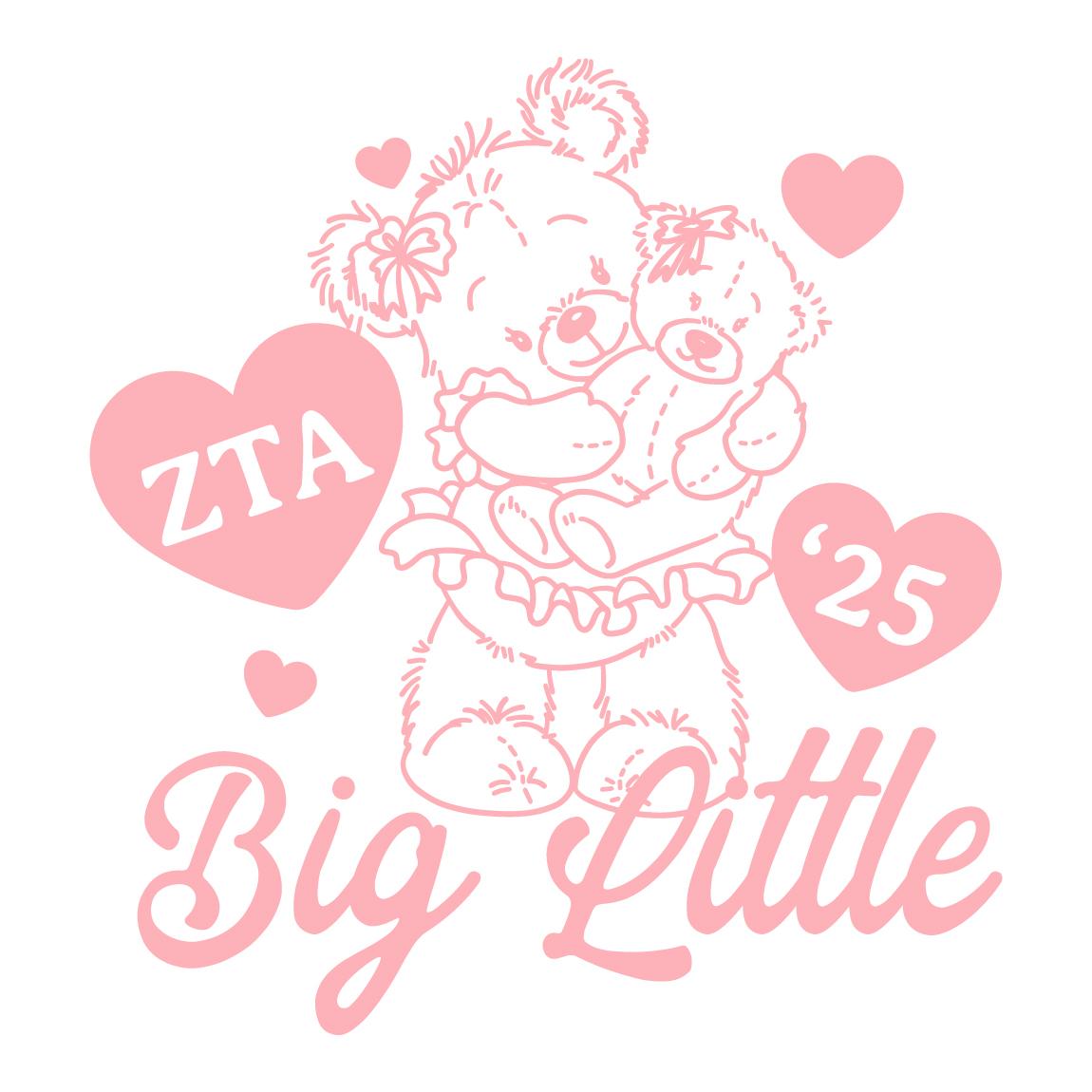 Zeta Tau Alpha Cute Cartoon Big Little Teddy Bear with Hearts in Pastel ...