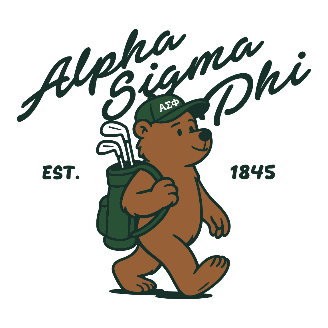 Alpha Sigma Phi Cartoon Bear with Golf Bag PR Sweater | Fresh Prints