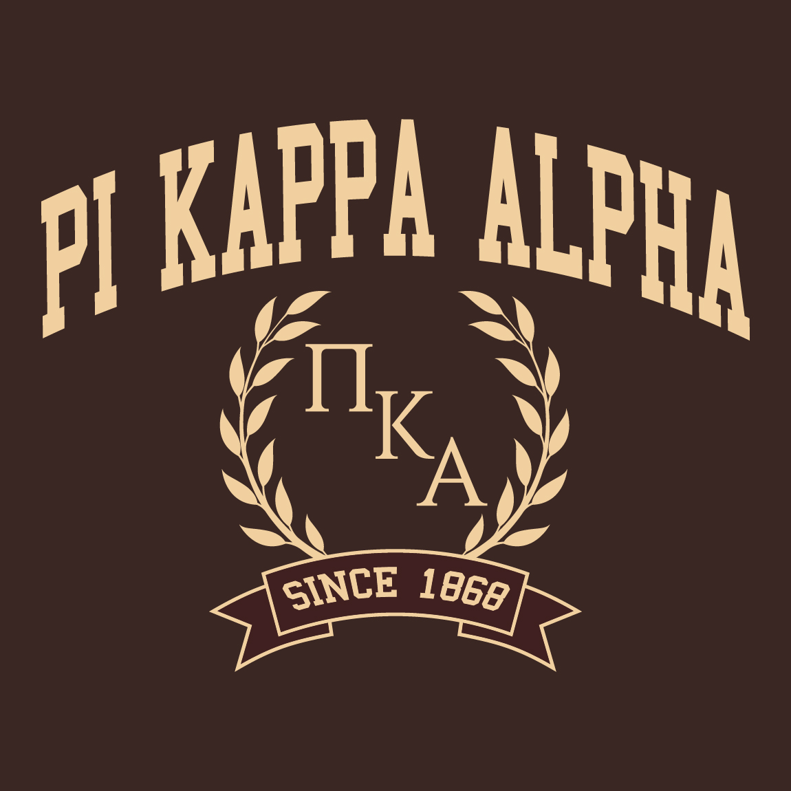 Pi Kappa Alpha Preppy Greek Text on Laurel or Wreath in Brown PR ...
