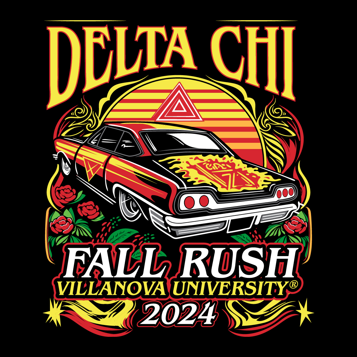 Retro Delta Chi Roses Muscle Car Vaporwave Graphic Streetwear Fall Rush ...