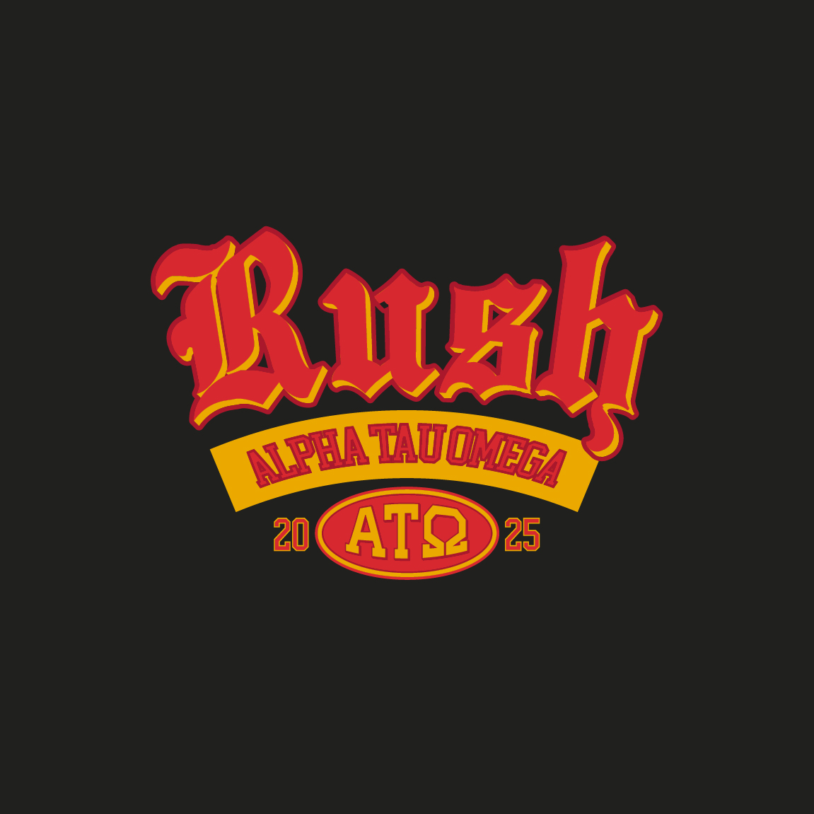 Alpha Tau Omega Bold Gothic Lettering in Red and Yellow Rush Shirt ...