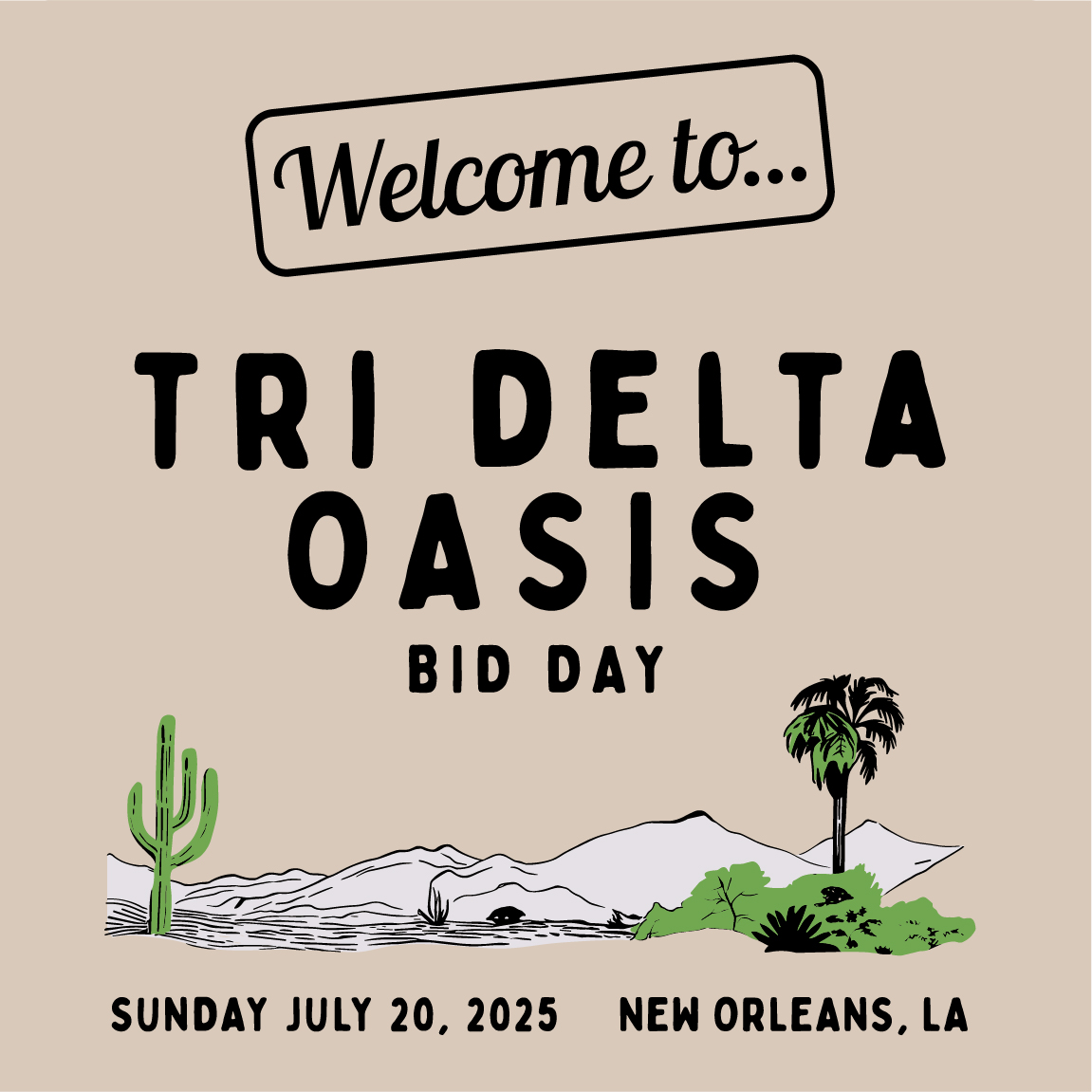 Delta Delta Delta Welcome to Desert Oasis Drawing Bid Day Tote | Fresh ...