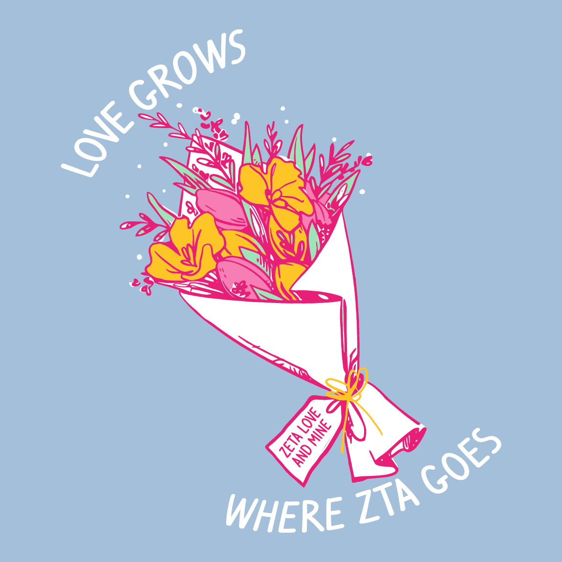 Zeta Tau Alpha Spring Flower Bouquet with Tag in Pink and Yellow PR ...
