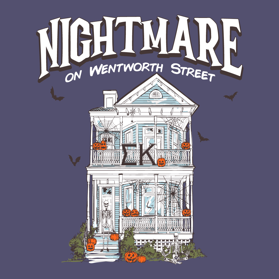 Sigma Kappa Halloween With Haunted House Skeletons and Pumpkins Date ...