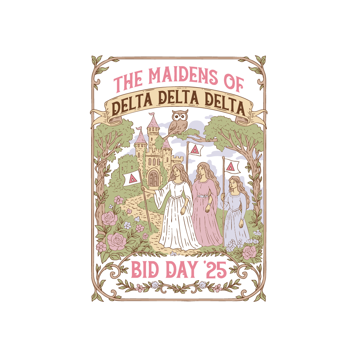 Delta Delta Delta Maiden Castle Scene Bid Day Shirt | Fresh Prints