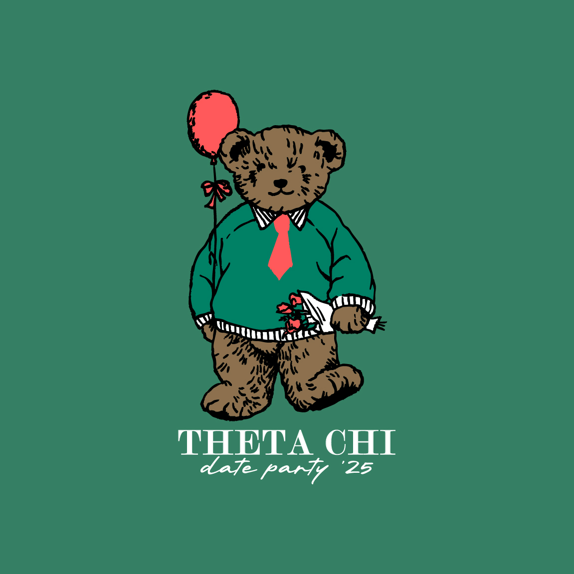 Theta Chi Teddy Bear with Balloon Date Party Hoodie | Fresh Prints